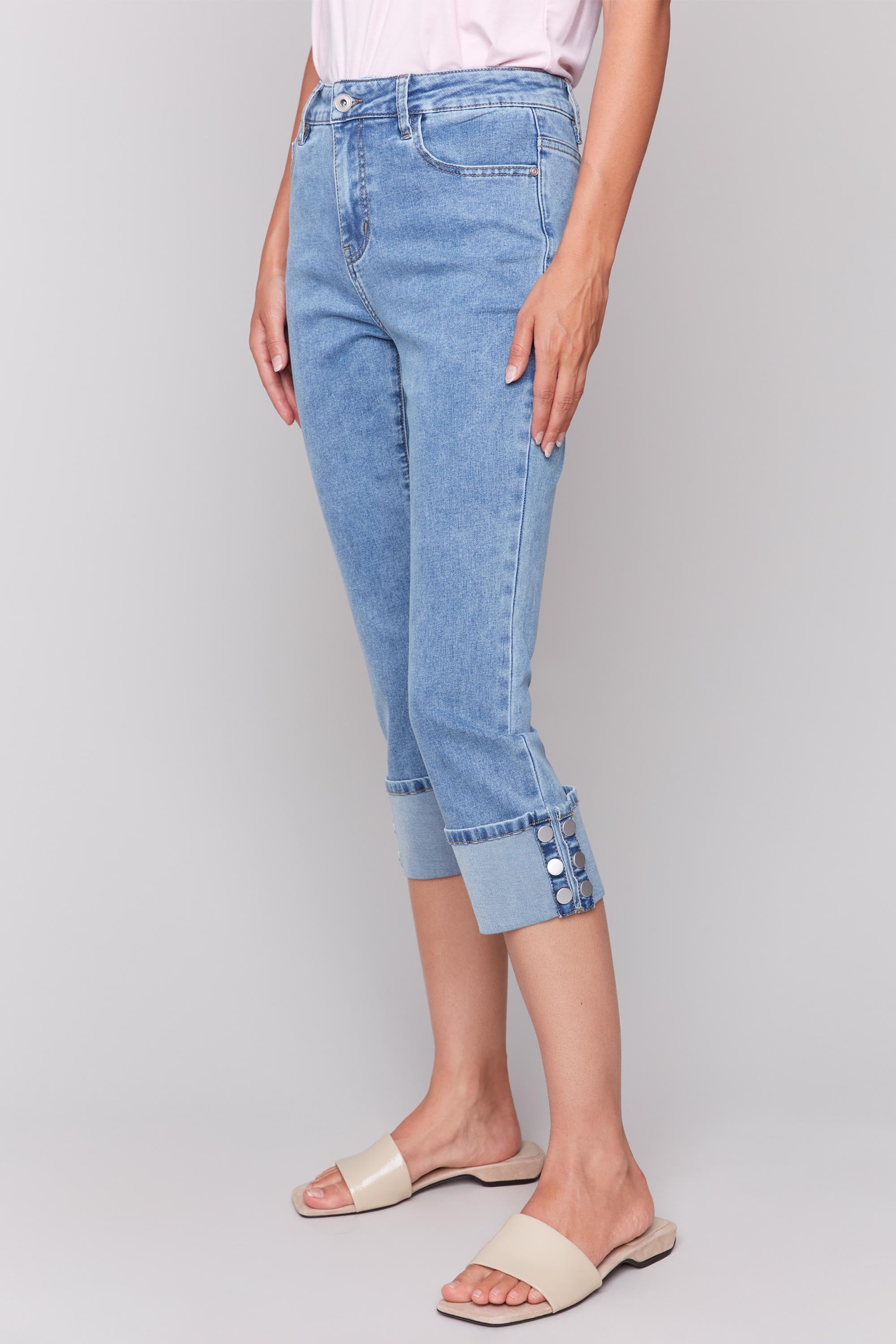 LIGHT BLUE ROLL UP CUFF SNAP JEAN – Aldila Boutique